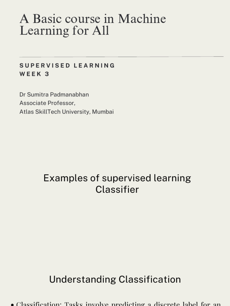 W3 S3 Classification Supervised Machine Learning - PPTX (Presentation) - Compressed | PDF ...