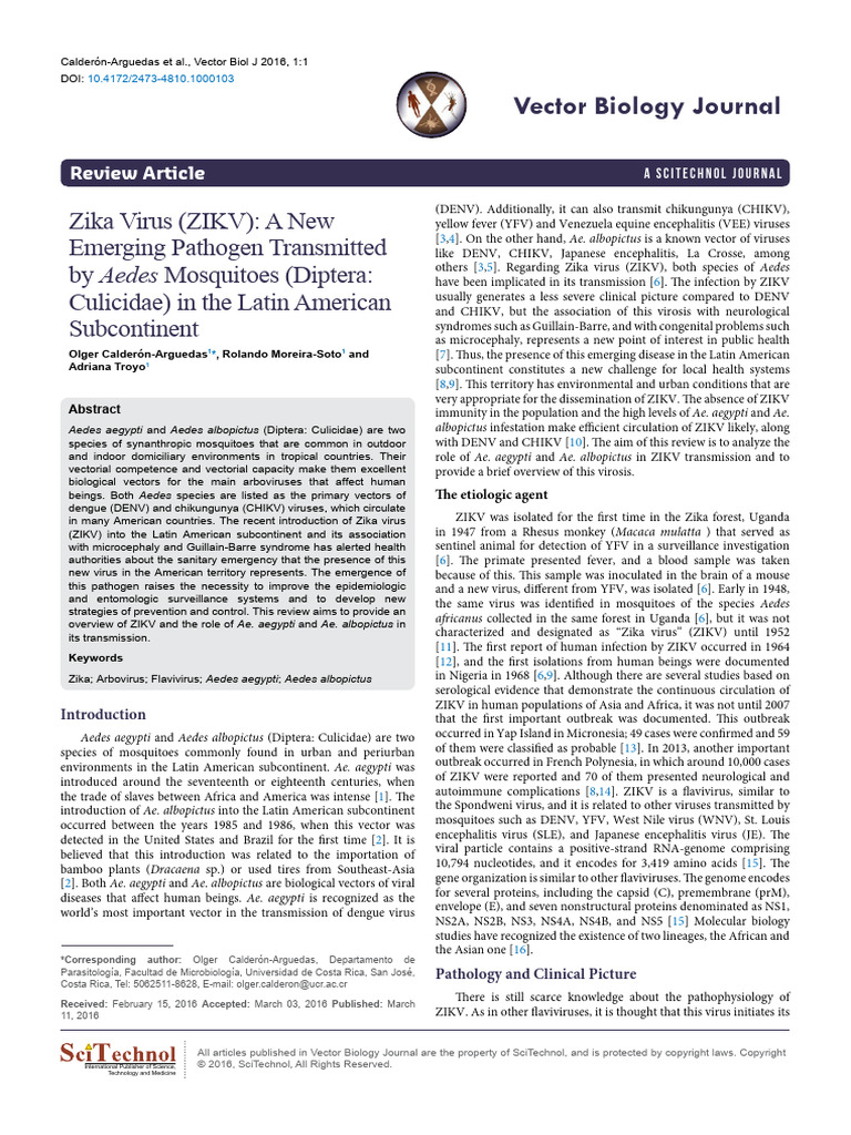 Zika Virus New Emerging Pathogen Transmitted by Aedes Mosquitoes in the ...