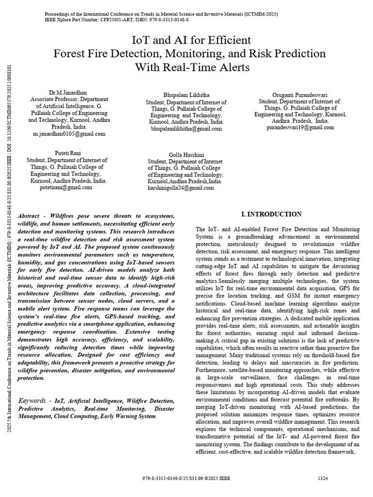 IoT and AI For Efficient Forest Fire Detection Monitoring and Risk Prediction Wi | PDF ...
