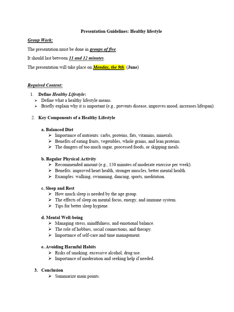Healthy Lifestyle Presentation Guidelines | PDF