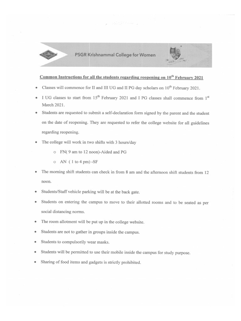 Common Instructions To All Students | PDF