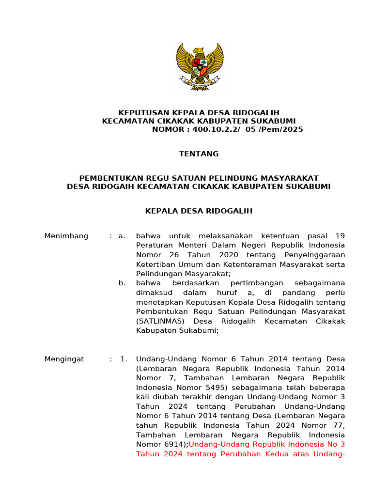 Contoh SK Pembentukan Regu Linmas-1 Revisi | PDF
