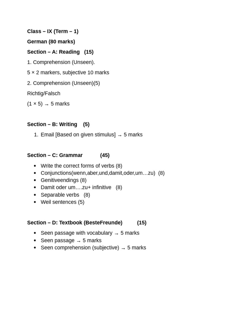 Syllabus Class-9 German | PDF
