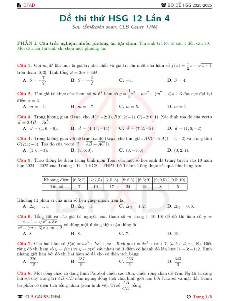Dpad-đề Ôn Hsg Toán 12 Theo Form Mới-đề 4 | PDF