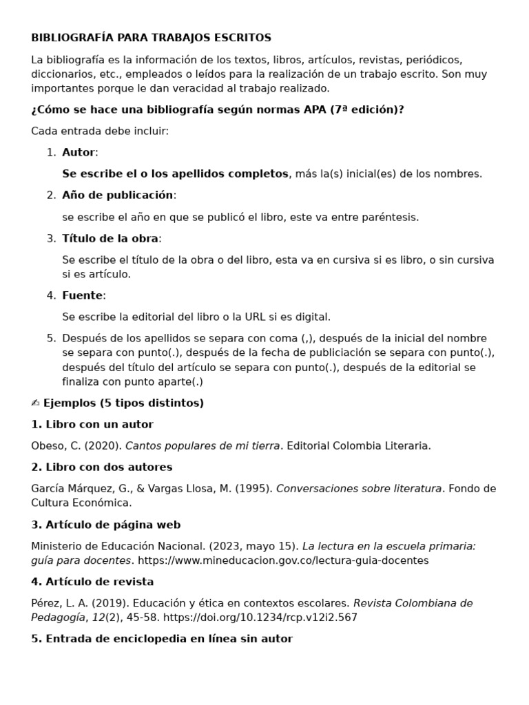 Bibliografía Según Normas Apa 7ª Edición Pdf