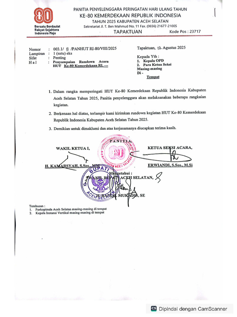 Penyampaian Rundown Acara HUT Ke-80 Kemerdekaan RI | PDF