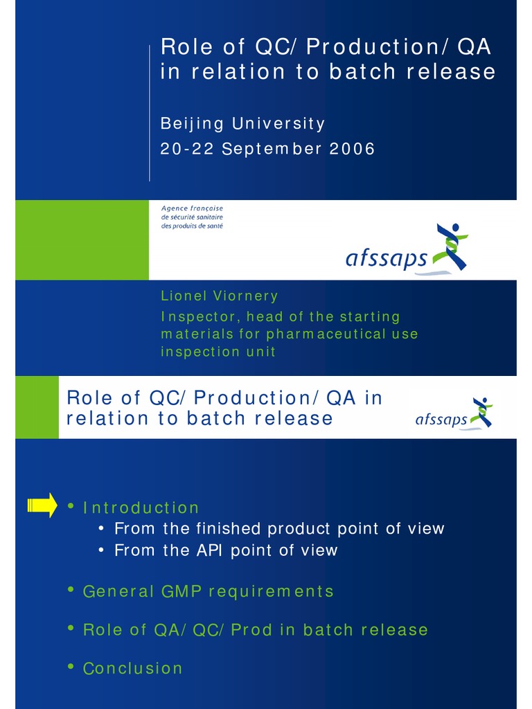 Role of QC/Production/QA in Relation To Batch Release: Beijing ...