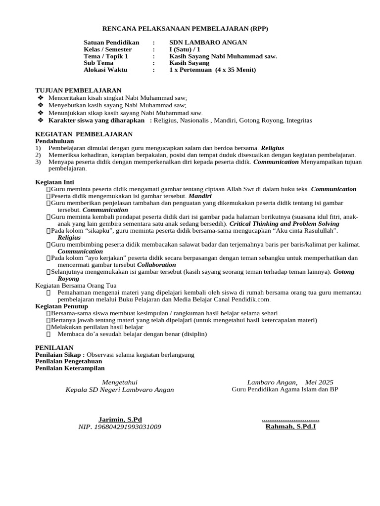RPP_ Rahmah SEM 1. 2025 | PDF