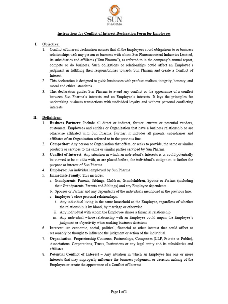 Conflict of Interest Declaration - Instructions | PDF | Conflict Of ...