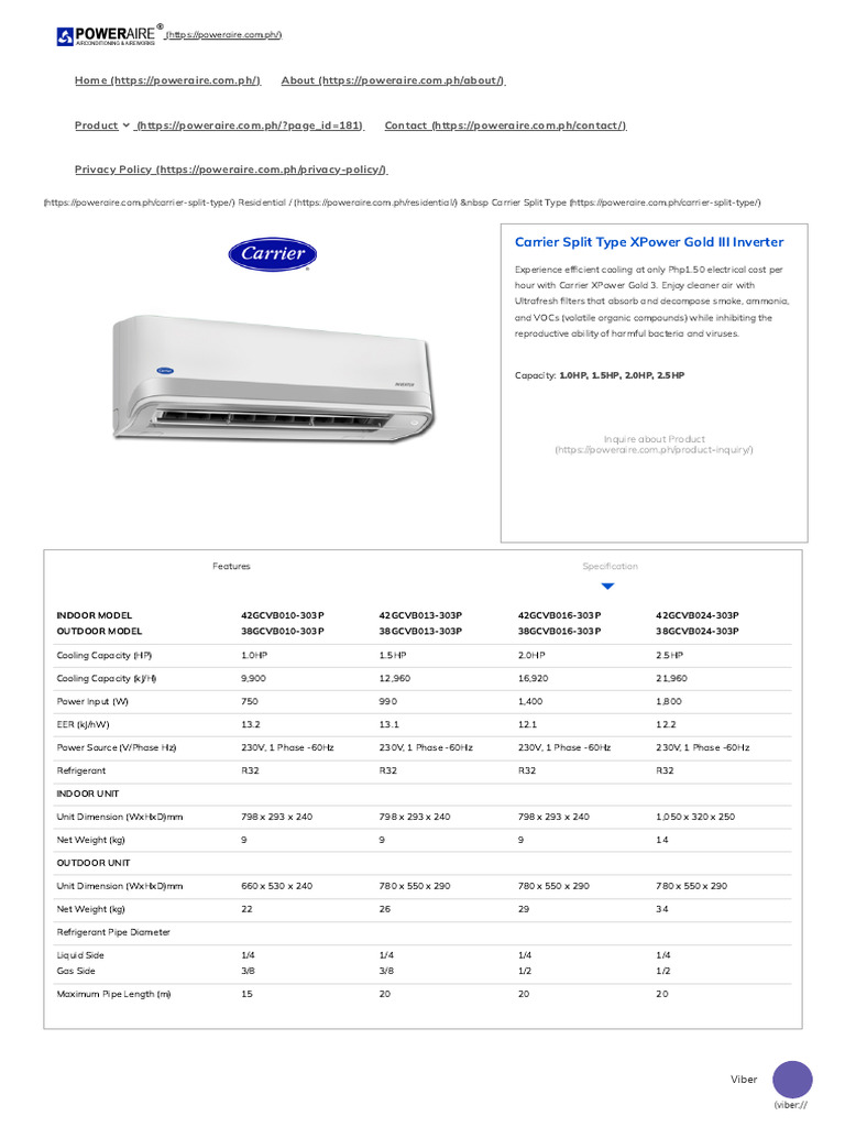 Carrier Split Type Gold 3 - PowerAire Airconditioning & Aireworks Inc ...
