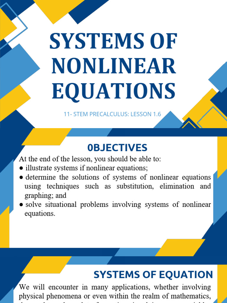 System of Nonlinear Equations | PDF | Equations | Nonlinear System