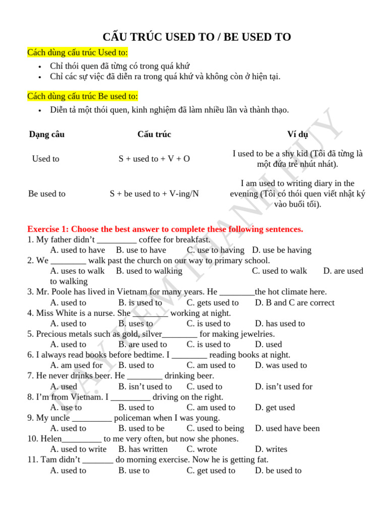 Used to vs. Be Used to Explained | PDF