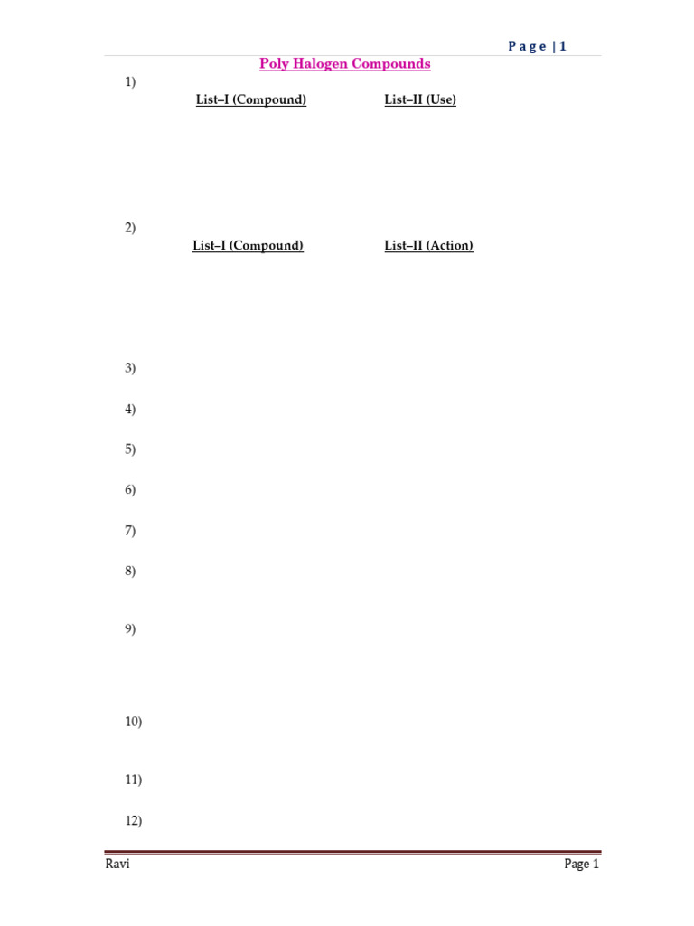 Poly Halogen Compounds MCQ - 250815 - 074147 | PDF | Chlorine | Chlorofluorocarbon