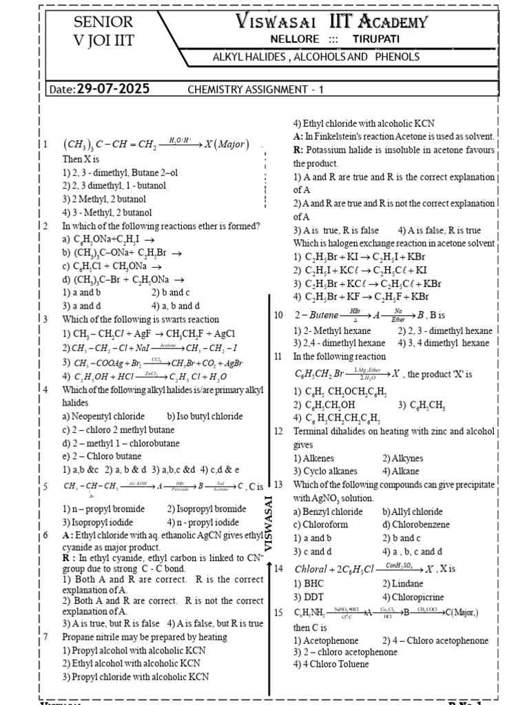 SR Iit Chem Assignment - 1 30-07-2025 - 250815 - 074116 | PDF | Methyl Group | Ether