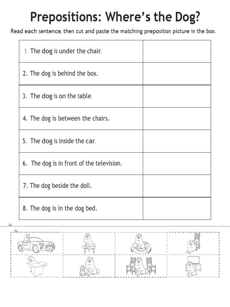 Prepositions Worksheet: Where's the Dog? | PDF