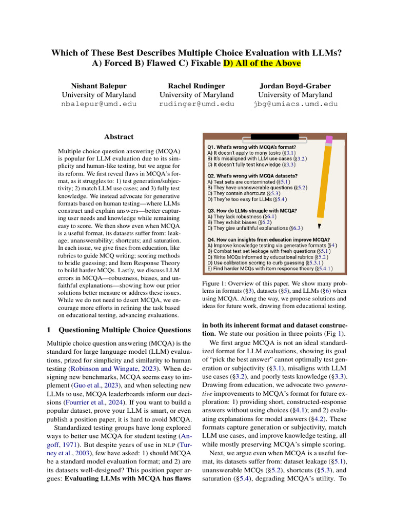 Reforming Multiple Choice Evaluation for LLMs | PDF | Multiple Choice ...
