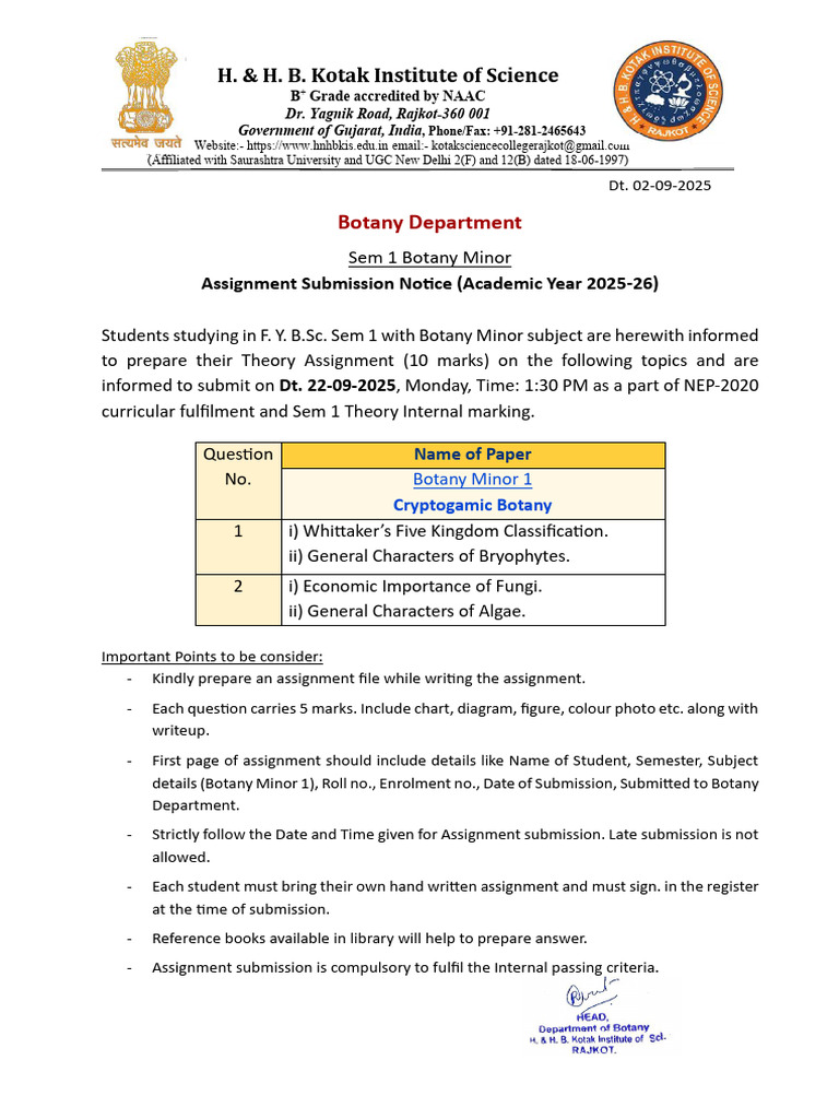 Assignment Notice Minor 2025-26 | PDF