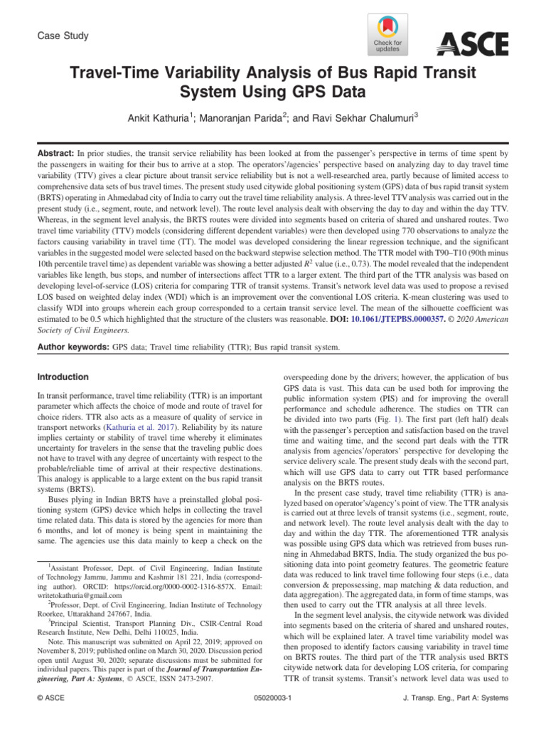 Bus Rapid Transit Travel Time Analysis | PDF | Coefficient Of Variation ...