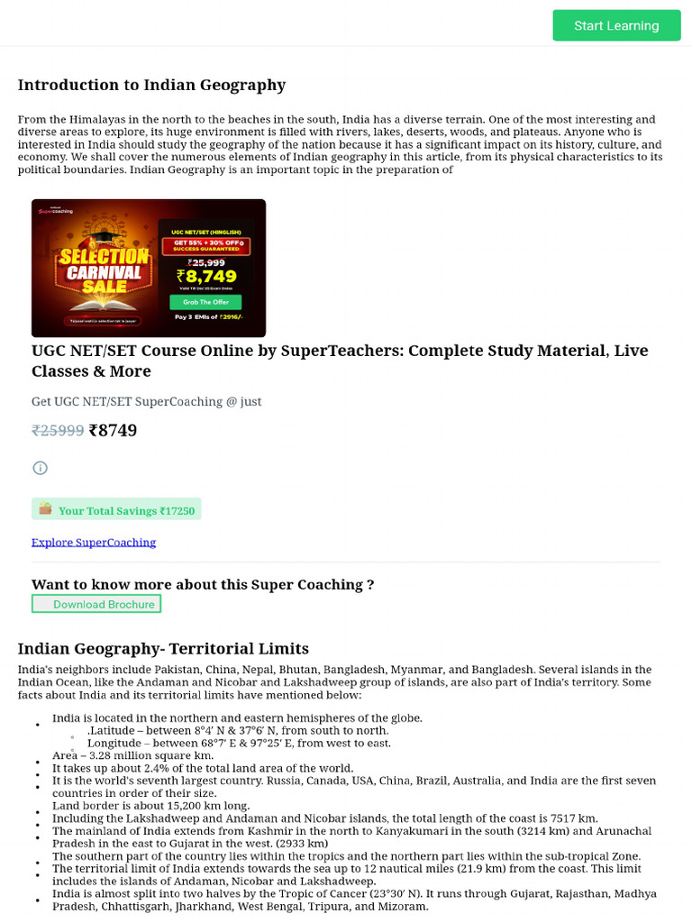 Indian Geography Static GK Notes - Learn More About The Country | PDF