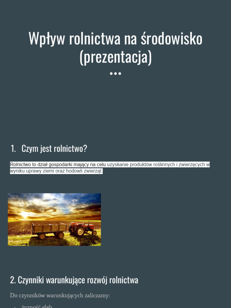 Wpływ Rolnictwa Na Środowisko (Prezentacja) | PDF