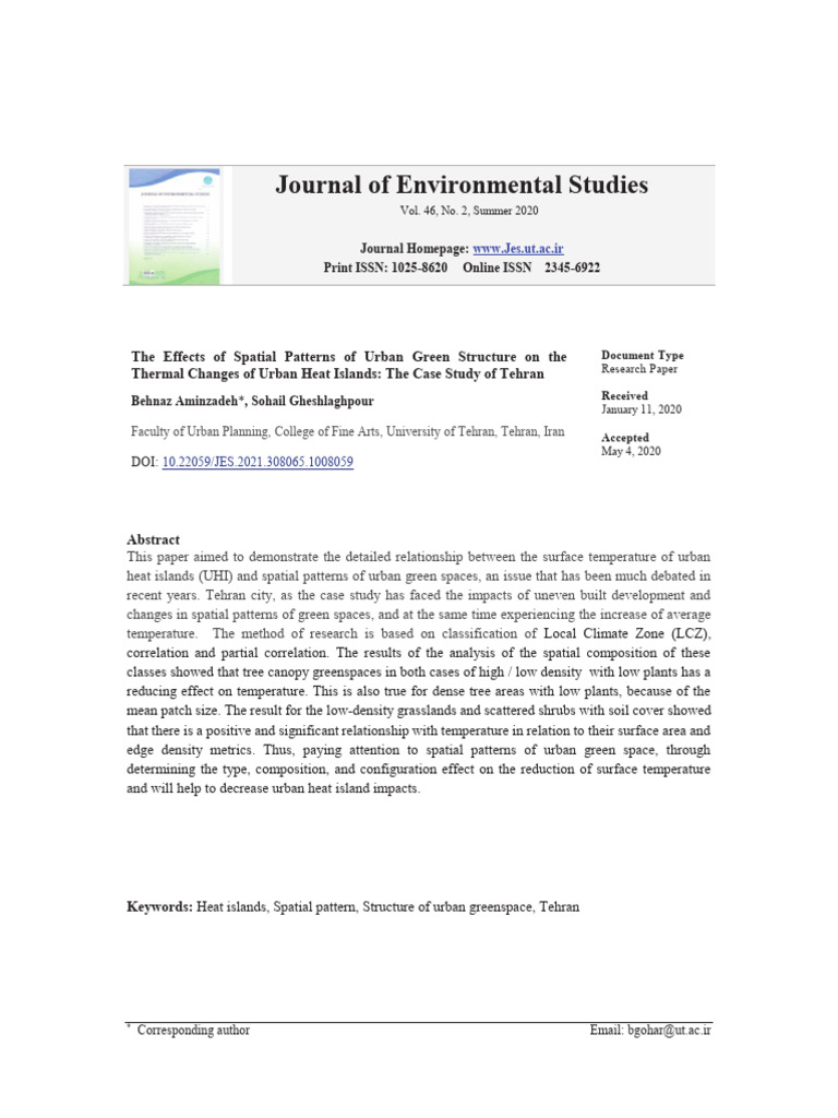 2020 Behnaz Aminzadeh Journal | PDF | Green Infrastructure | Climate Change