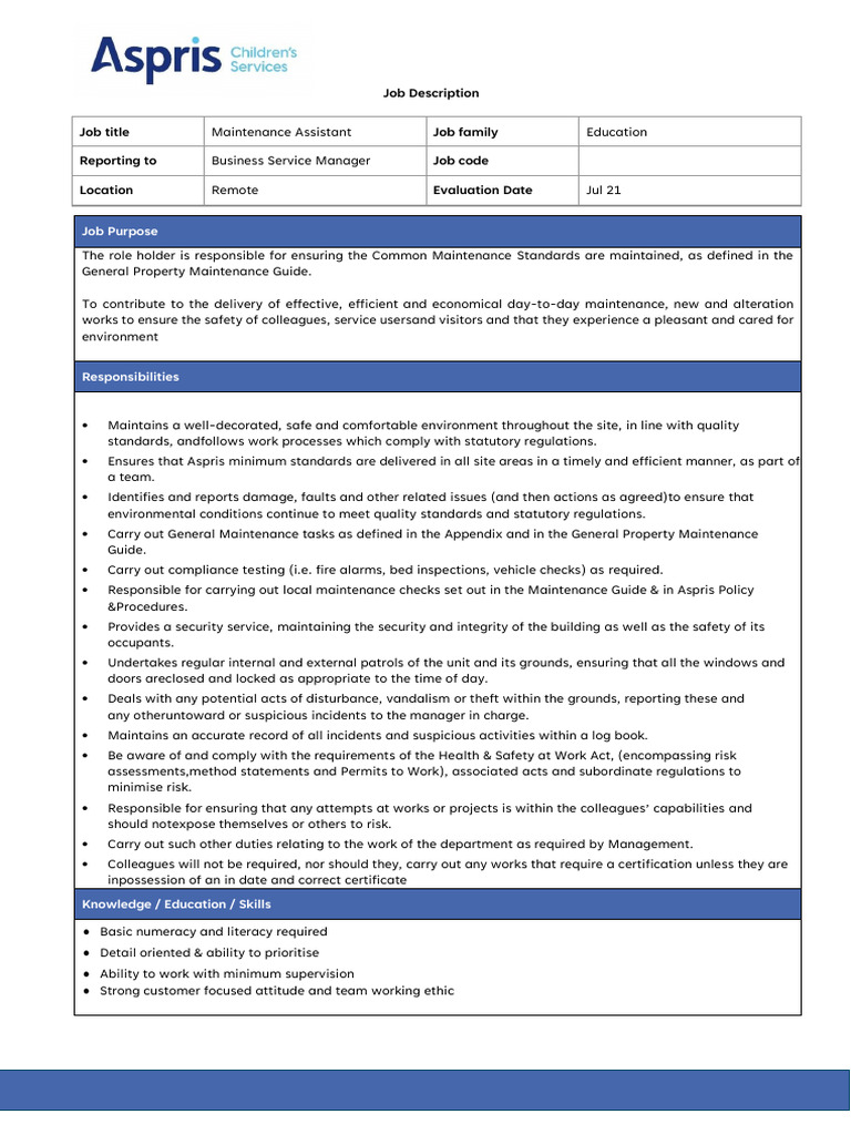 Remote Maintenance Assistant Role | PDF | Safety