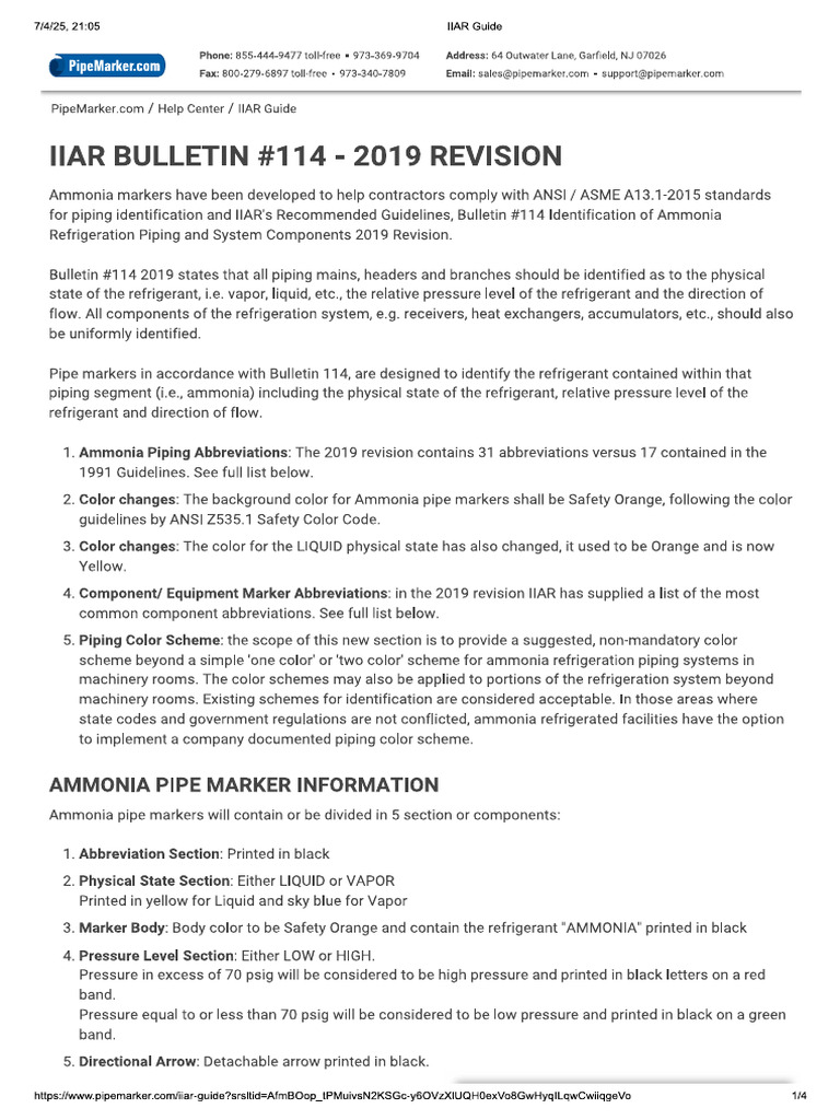 Iiar Bulletin #114 - 2019 Revision Ammonia Piping Markers | PDF
