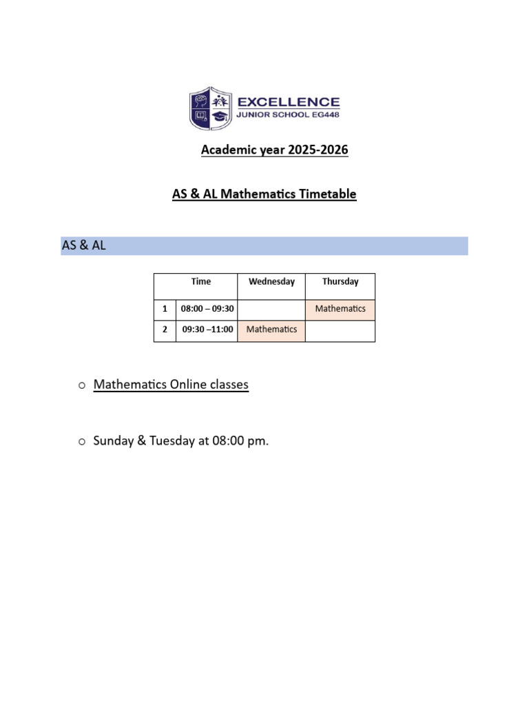 As&AL Timetable | PDF