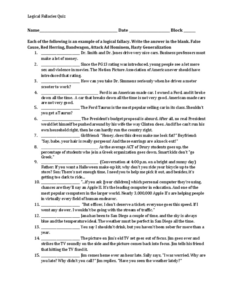 Logical Fallacies Quiz | Download Free PDF | Leisure