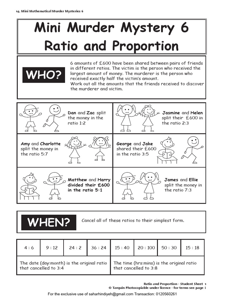 Murder Mystery 6 - Ratio and Proportion | PDF