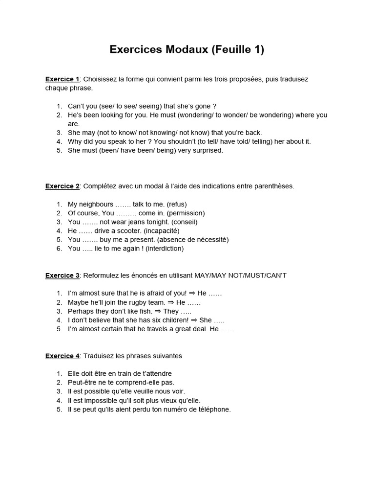 Exercices Modaux (Feuille 1) (2) | PDF