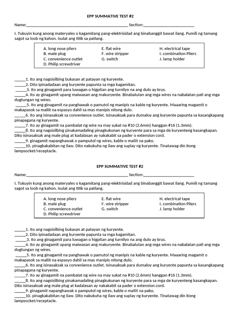 Epp Summative Test No.2 | PDF