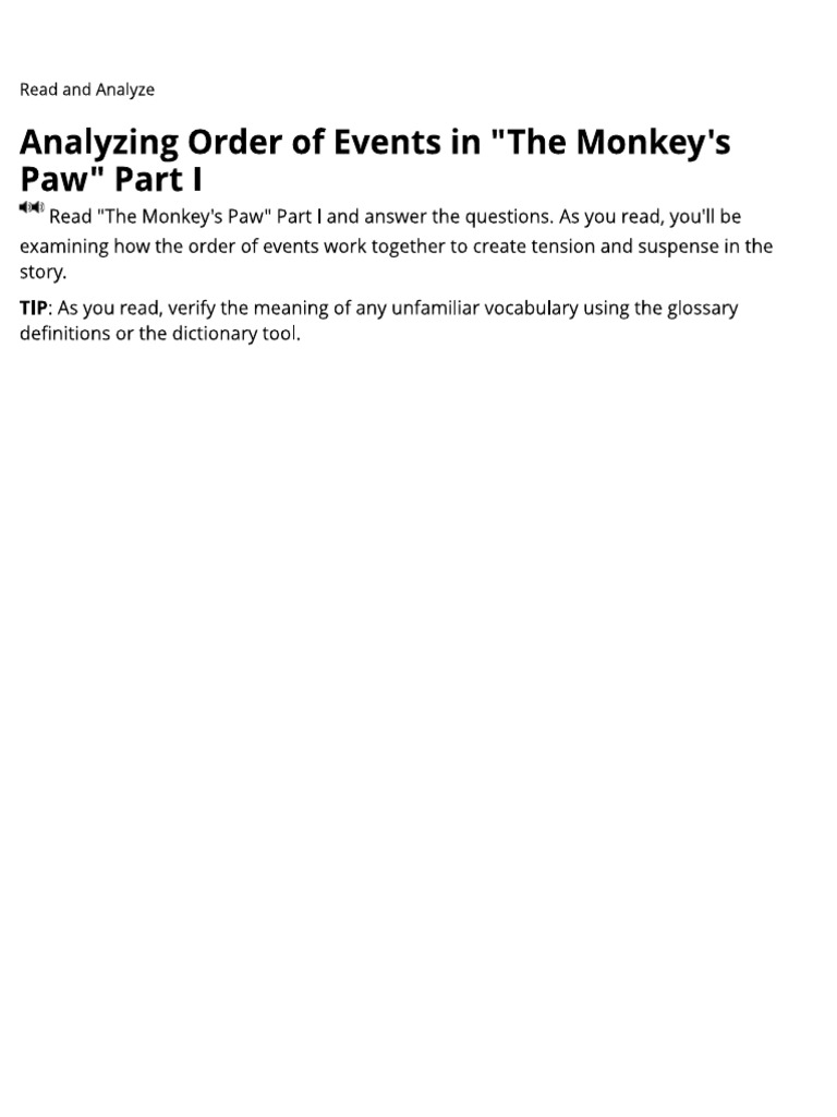 Analyzing How Order of Events Creates Tension in ''The Monkey's Paw ...