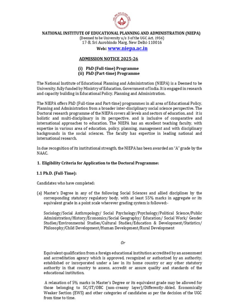 Admission Notice Detailed English PHD | PDF | Doctor Of Philosophy | Academic Degree