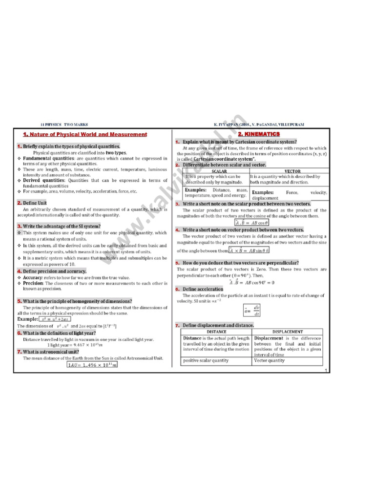 11th Physics Material | PDF