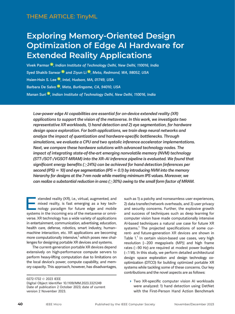 Exploring Memory-Oriented Design Optimization of Edge AI Hardware For Extended Reality ...