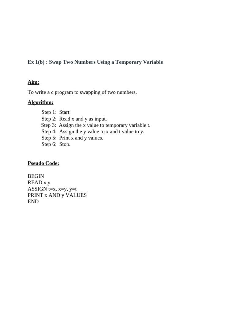 Ex-1 (B) - Swapping of 2 Numbers | PDF