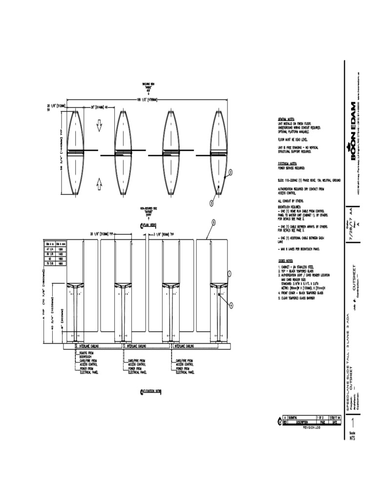 Boon Edam - Cut Sheet - Speedlane Slide - Tall Glass - 3 Lanes - 3 ADA ...
