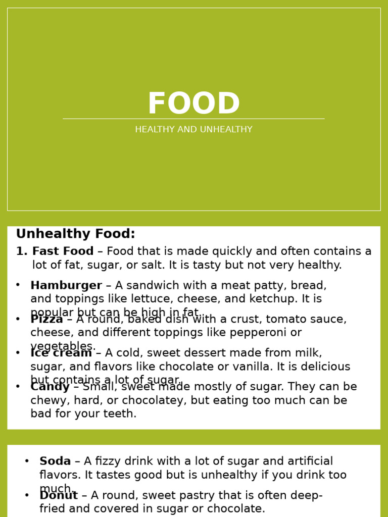 Foods Healthy and Unhealthy | PDF | Cereals | Vegetables