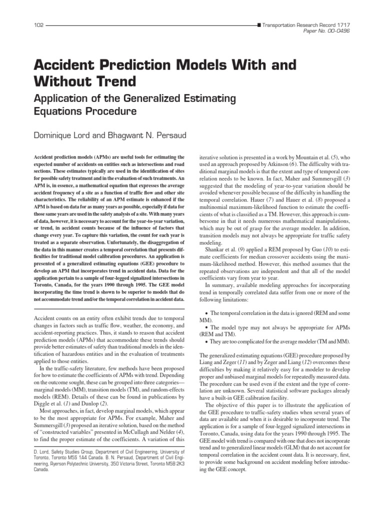 Accident Prediction Models With and Without Trend Application of The ...