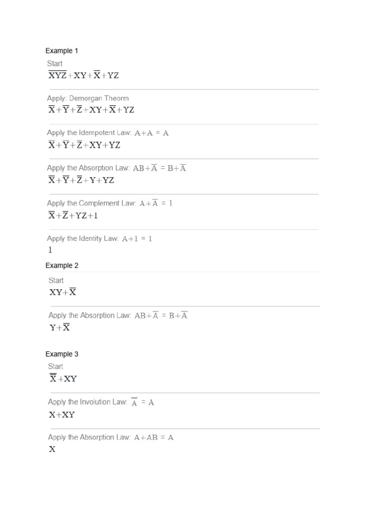 DIGILOG21 Boolean Algebra Examples | PDF
