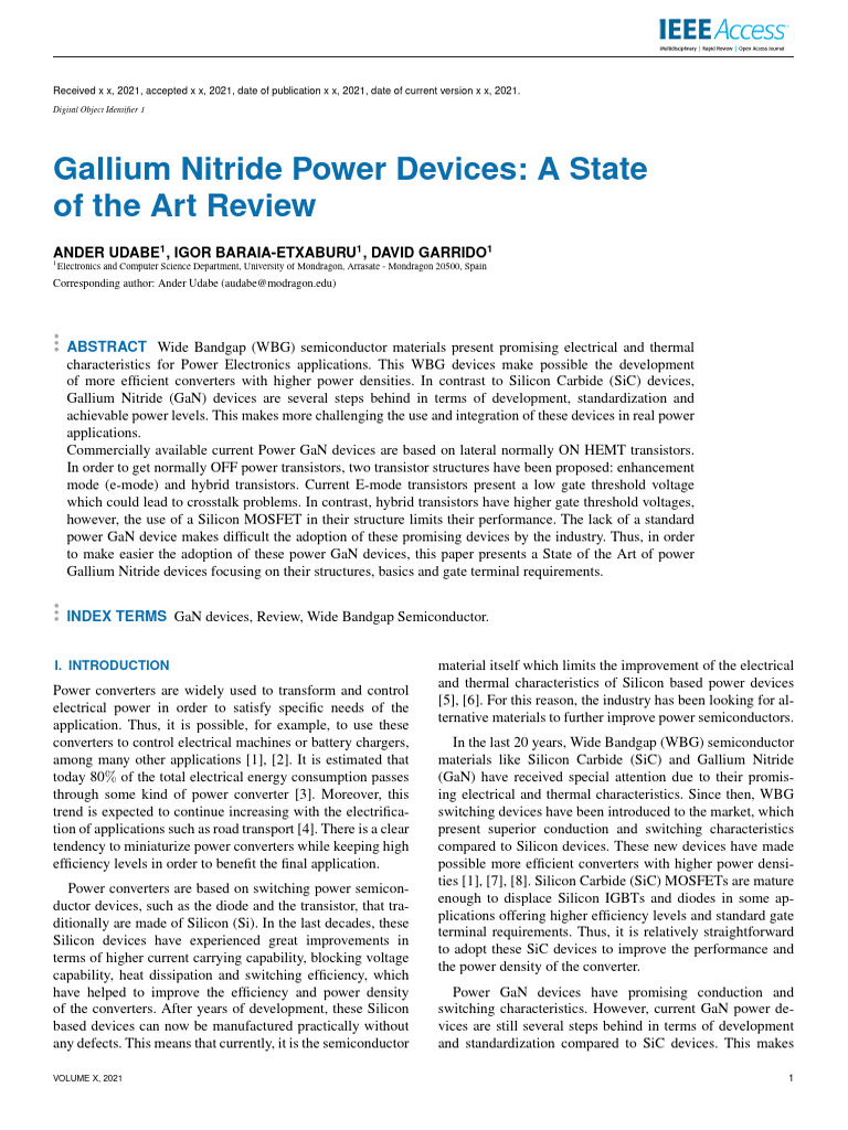 Gallium Nitride Power Devices A State of The Art R | PDF | Field Effect Transistor | Transistor