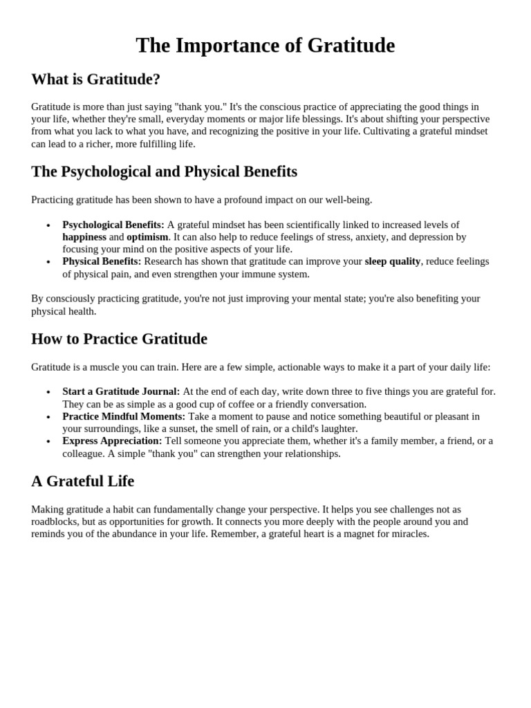 The Importance of Gratitude. | PDF