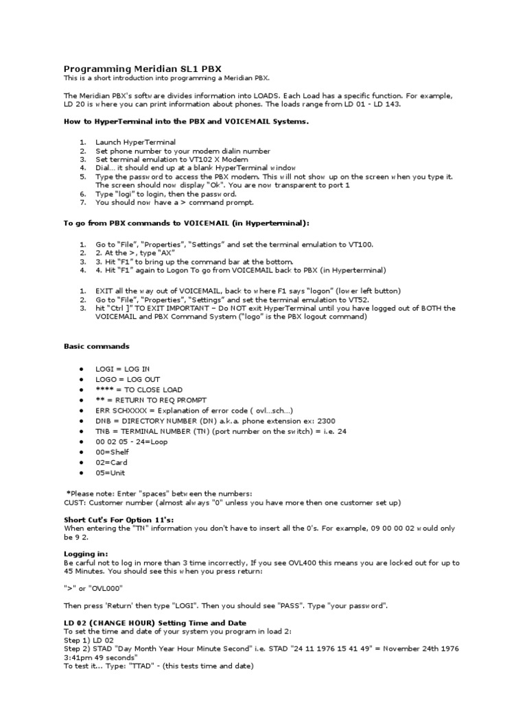 Programming Meridian SL1 PBX | PDF | Voicemail | Media Technology