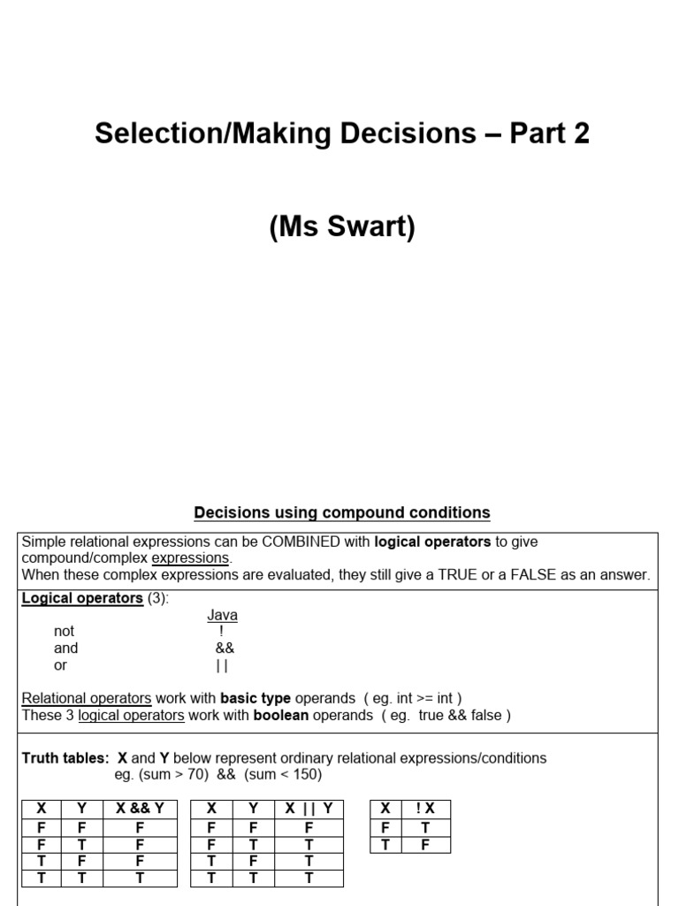Decision Making with Logical Operators | PDF | Software Engineering ...