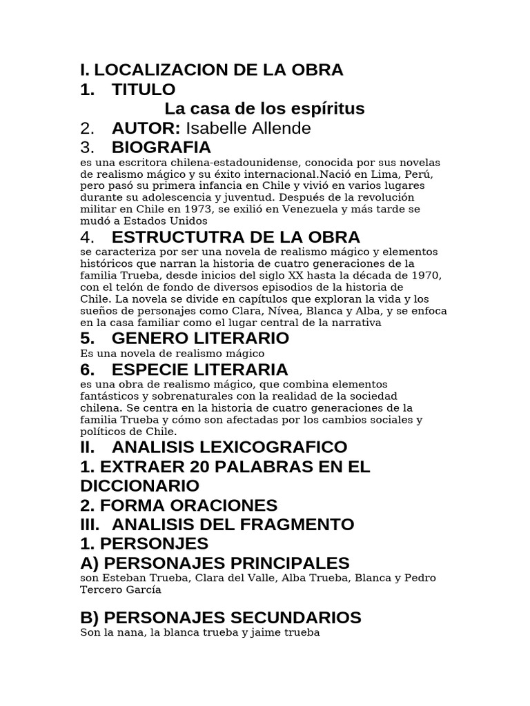 La Casa de Los Espiritus | PDF