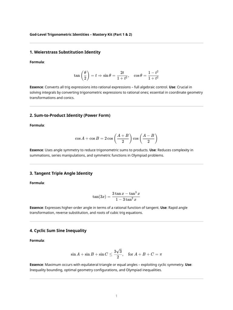 God Level Trig Identities Part1 | PDF | Trigonometric Functions ...