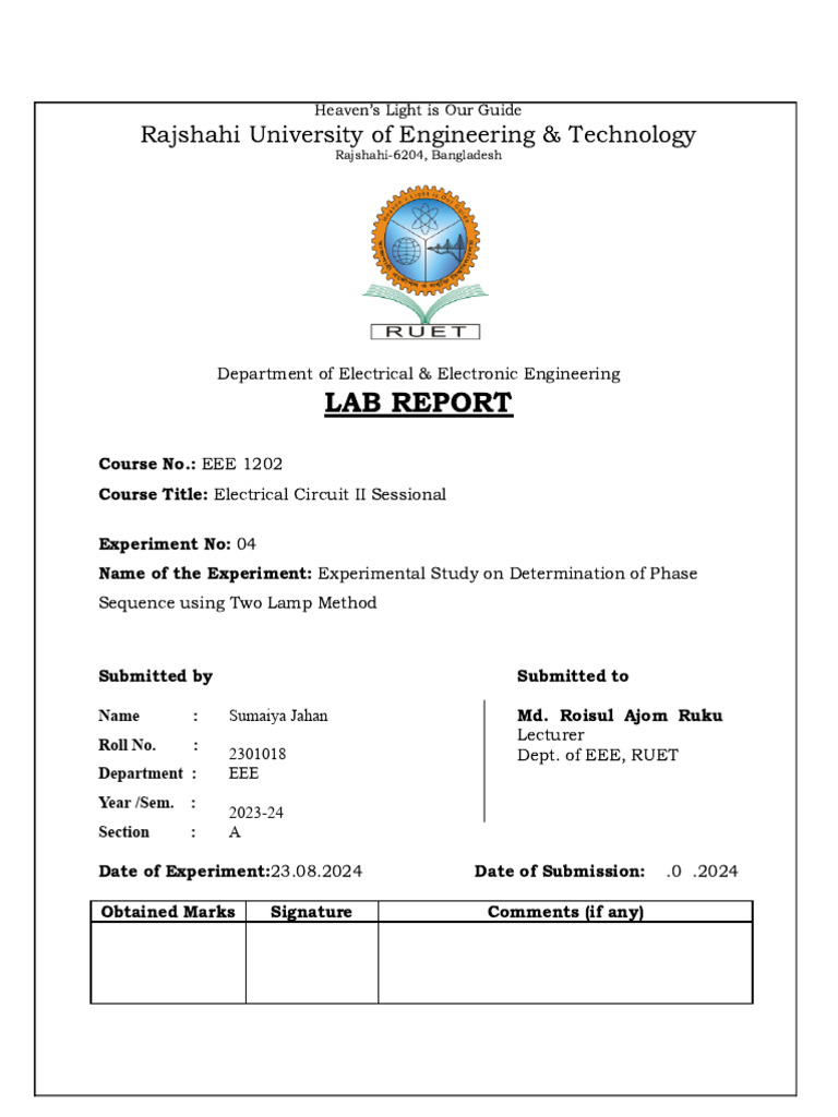 Sample Report MRA Lec. EEE | PDF | Experiment