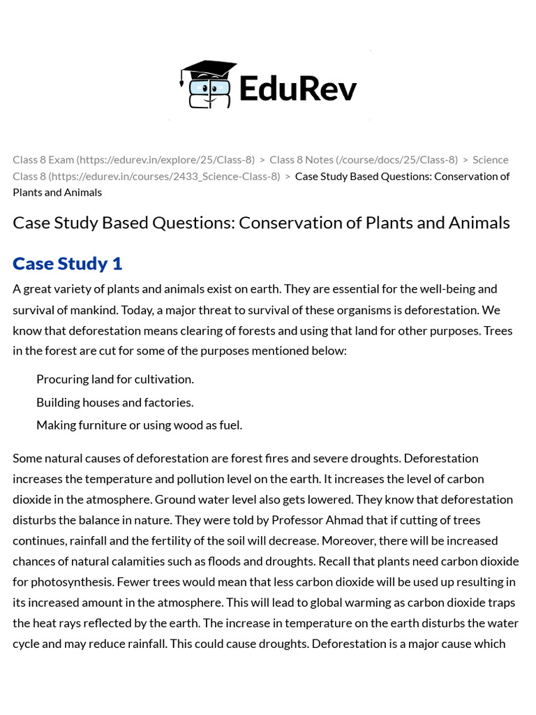 Class 8 Case Study: Plant and Animal Conservation | PDF | Soil ...