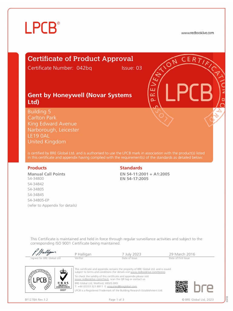 LPCB Certificate - Call Point | PDF